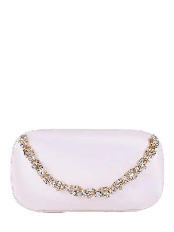 Badgley Mischka Celestine Satin Minaudiere With Crystal Necklace Handslip - White