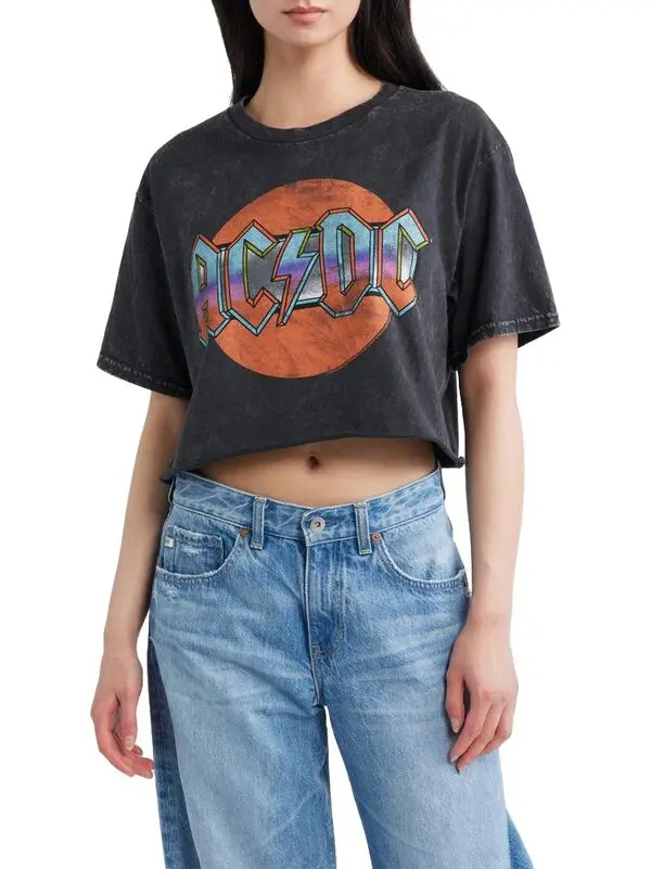 Junk Food Ac/dc 1979 Tour Graphic Crop T-shirt - Black