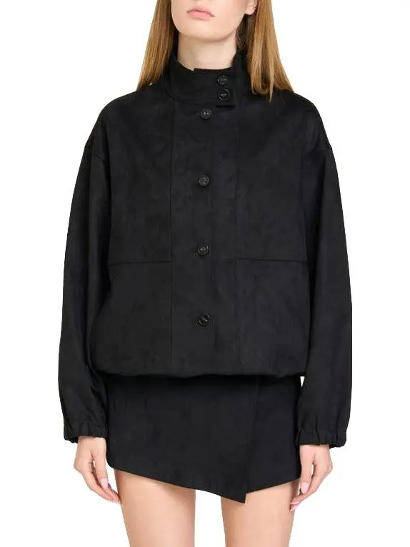 WAYF Parker Faux Suede Bomber Jacket - Black