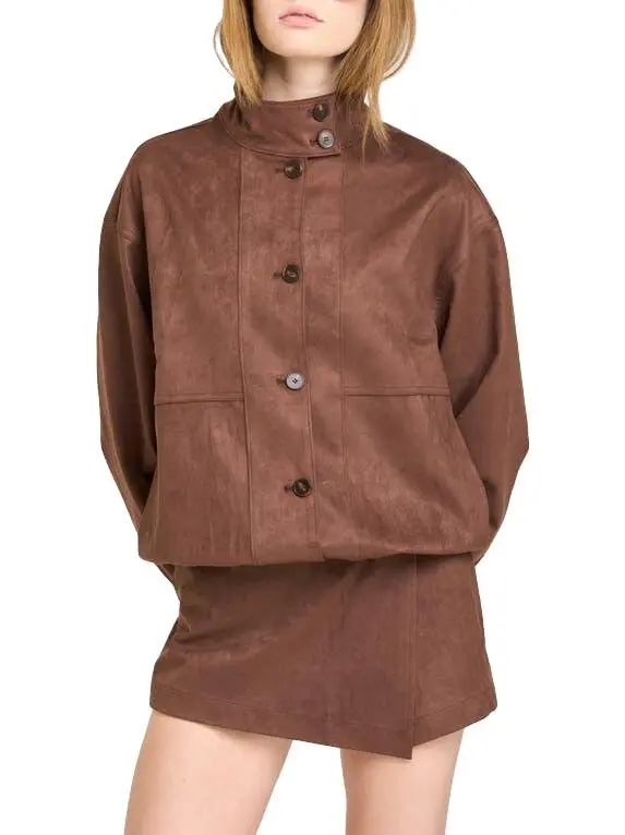 WAYF Parker Faux Suede Bomber Jacket - Chocolate