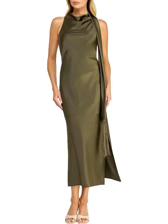 SOCIALITE Sash Detail Satin Maxi Dress - Olive