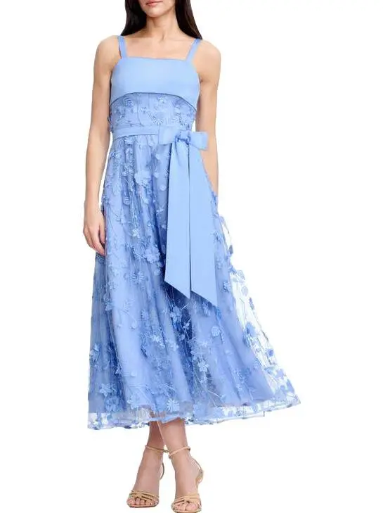 Dress The Population Leona Embroidered Tulle Midi Dress - Sky