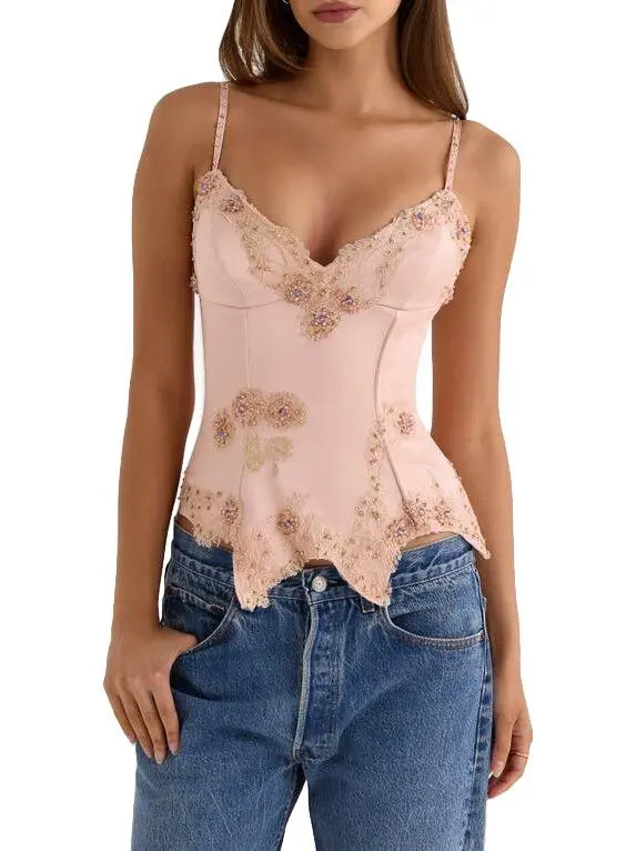House Of Cb Saloma Embellished Satin Corset Top - Blush