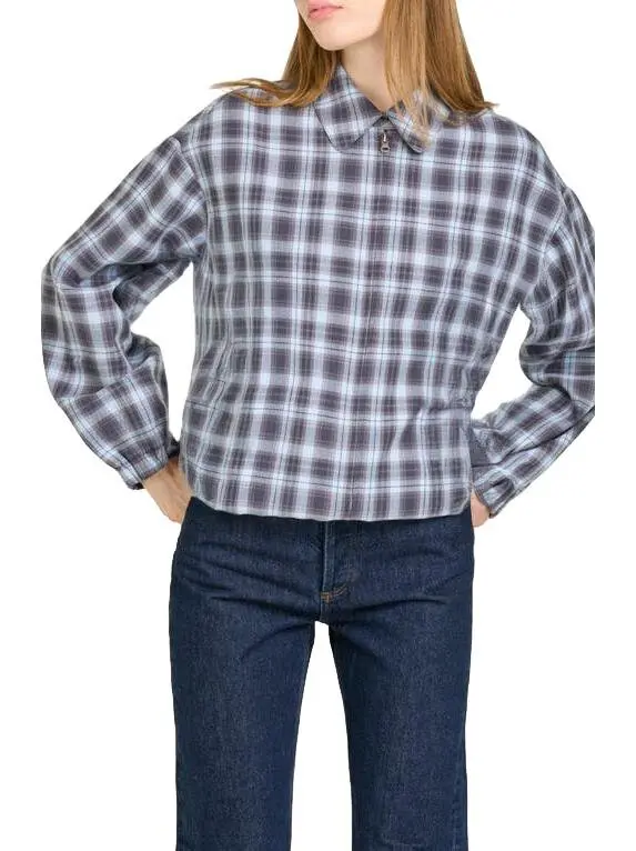 WAYF Adeline Plaid Cropped Bomber Jacket - Blue