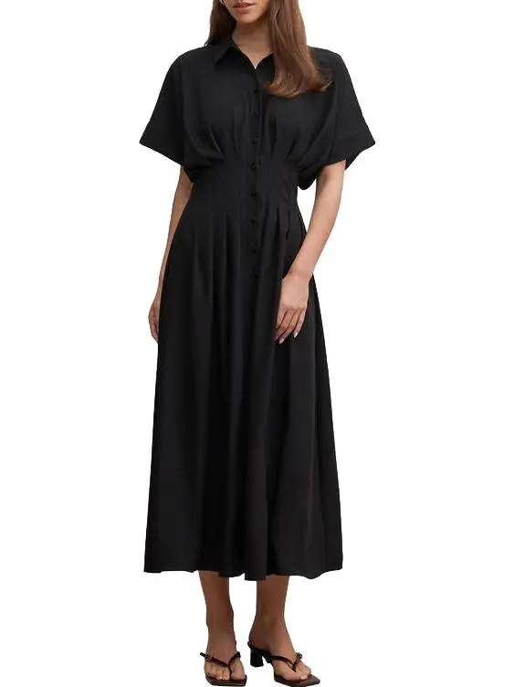 EVER NEW Luciana Darted Midi Shirtdress - Black