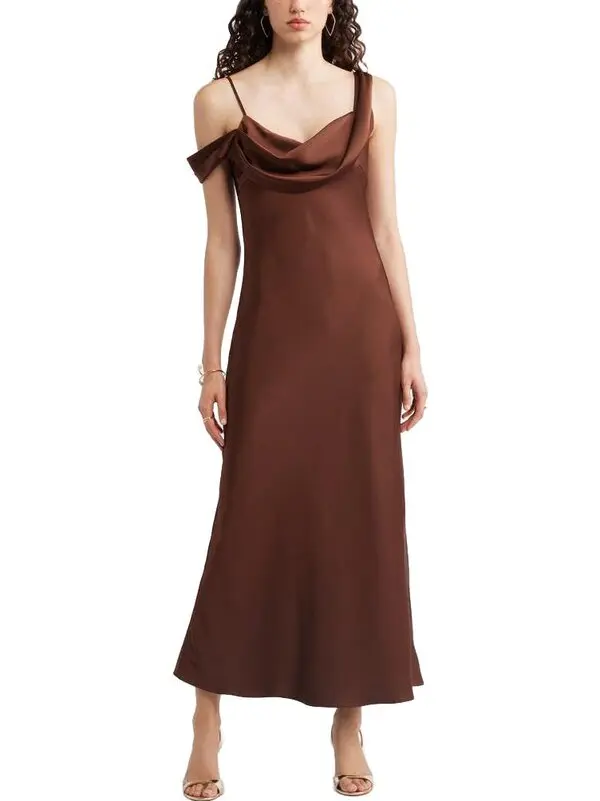 Chelsea28 Off-the-shoulder Satin Maxi Dress - Brown Bitter