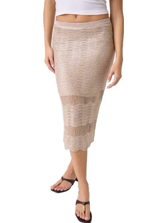 Guess Pointelle Knit Sequin Midi Skirt - Rust