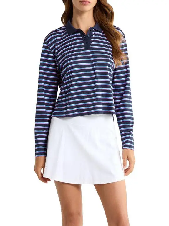 G/fore Striped Performance Long Sleeve Polo - Twilight