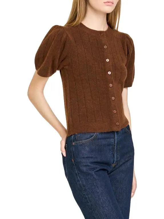 WAYF Bridget Puff Sleeve Cardigan - Brown