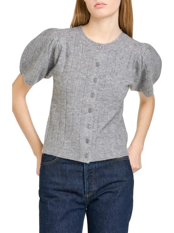 WAYF Bridget Puff Sleeve Cardigan - Heather Grey