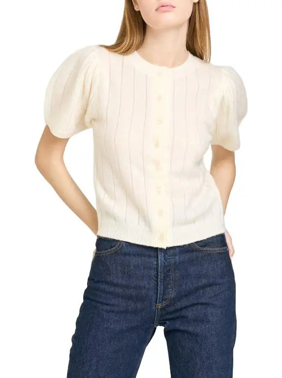 WAYF Bridget Puff Sleeve Cardigan - Ivory