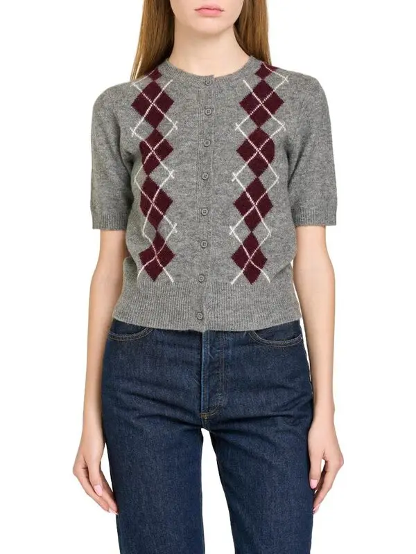 WAYF Esther Short Sleeve Cardigan - Grey
