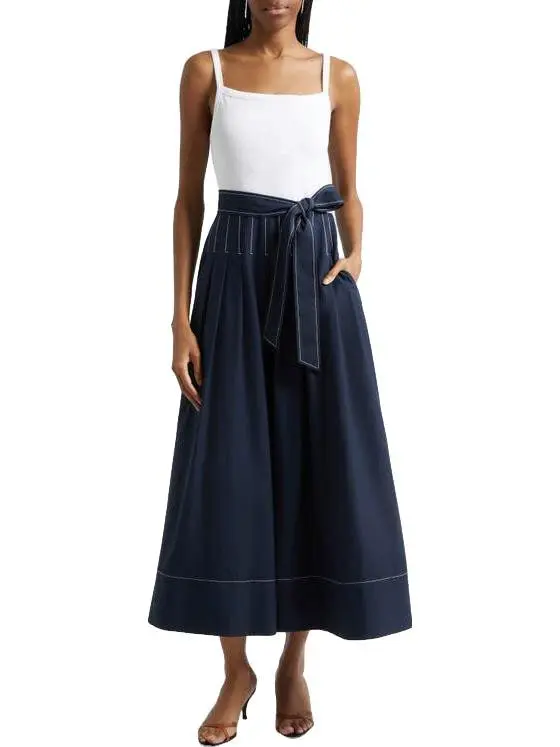 Cinq À Sept Olivia Mixed Media Midi Dress - White/navy