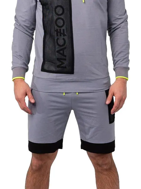 MACEOO Athletic Shorts With Contrast Hem And Mesh Panels - Grey