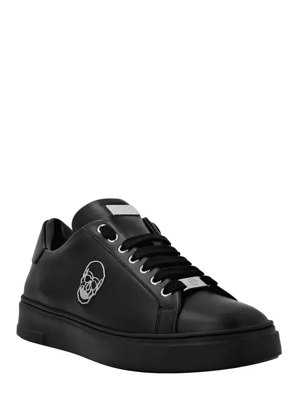 Philipp Plein Nappa Leather Low-top Sneakers With Skull Emblem - Black/black