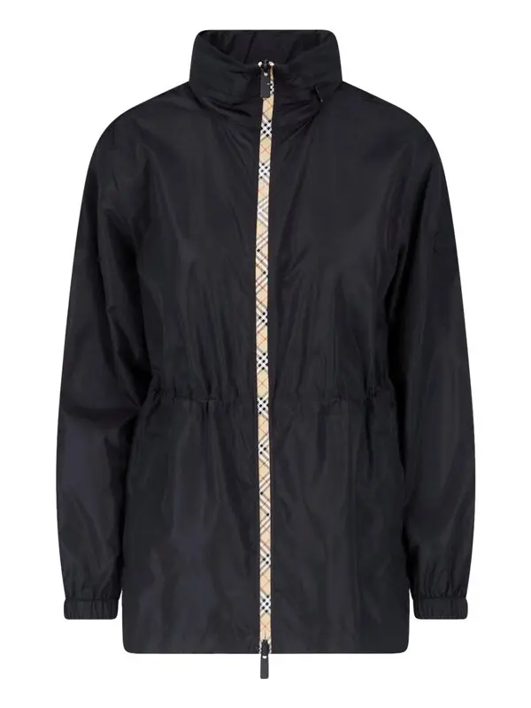 Burberry Parka Jacket With Signature Check Detail - Black