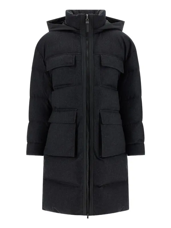 Brunello Cucinelli Long Quilted Down Jacket With Hood - Black