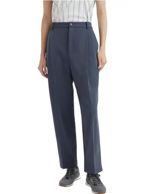 Brunello Cucinelli Tailored Pleated Jersey Trousers - Navy Blue