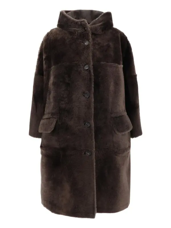 Brunello Cucinelli High Collared Hooded Coat - Black