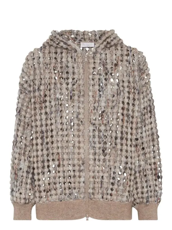 Brunello Cucinelli Sequin Embellished Zip-up Hooded Cardigan - No