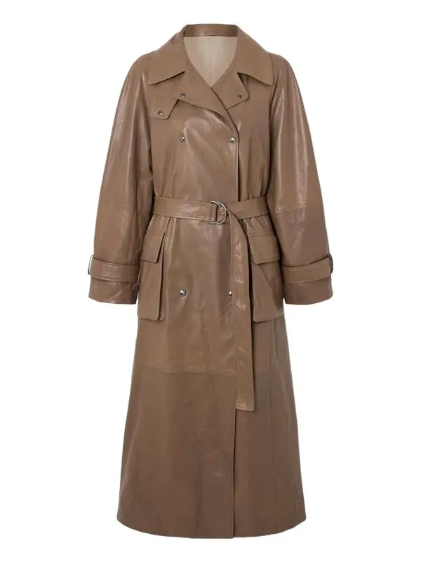 Brunello Cucinelli Belted Leather Trench Coat - Brown