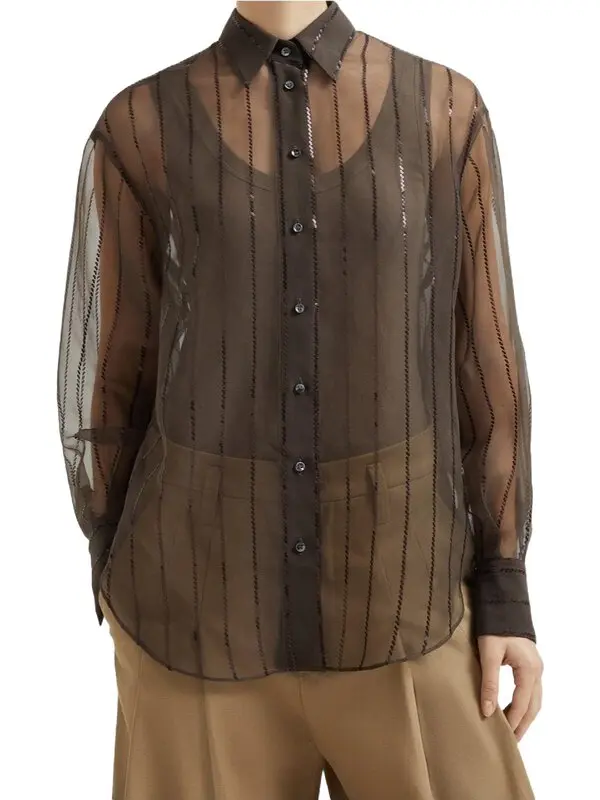 Brunello Cucinelli Sequin Embellished Long Sleeve Shirt - Brown