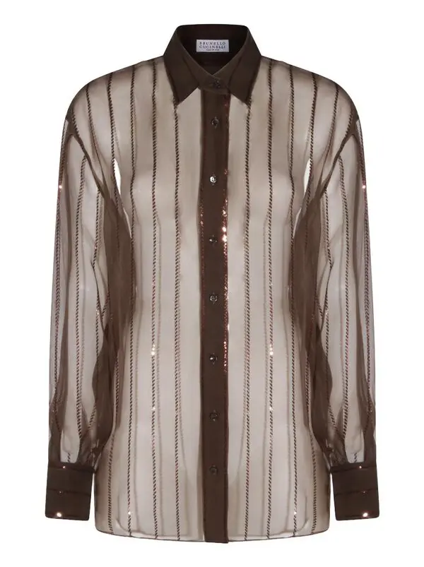 Brunello Cucinelli Sequin Embellished Long Sleeve Shirt - No