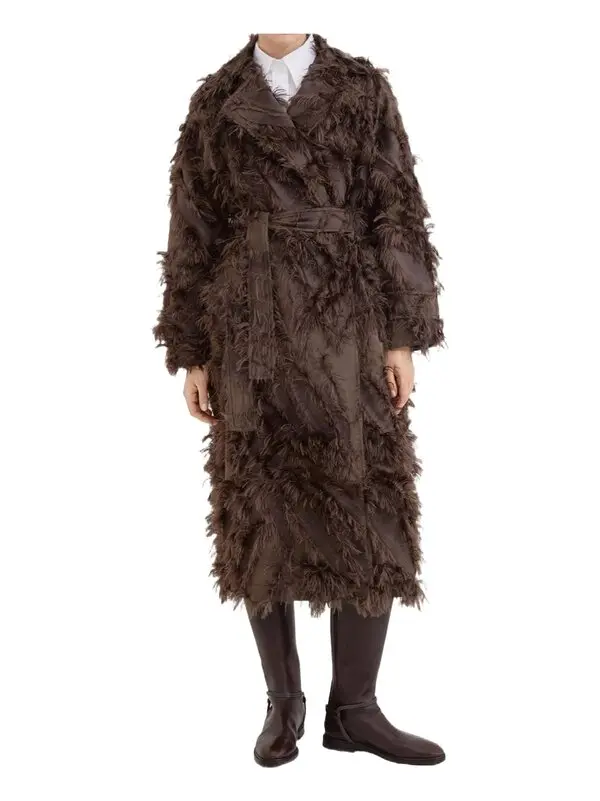 Brunello Cucinelli Long Sleeve Belted Coat - Brown