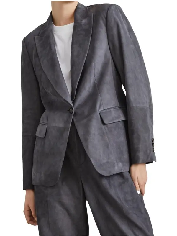 Brunello Cucinelli Single-breasted Suede Blazer - Copper Gray