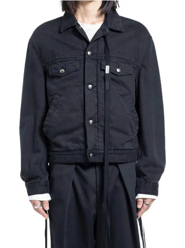 ANN DEMEULEMEESTER Long-sleeved Denim Jacket - Black