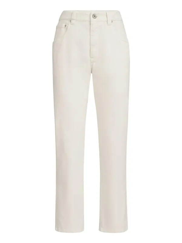 Brunello Cucinelli Dyed Denim Five-pocket Straight Trousers With Shiny Bartack - White