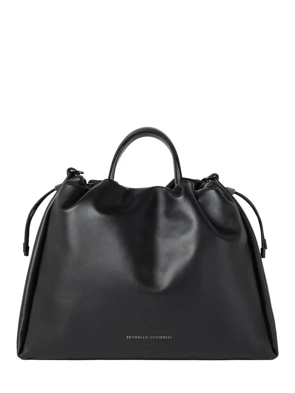 Brunello Cucinelli Mellow Monili Detailed Large Shopper Bag - Black