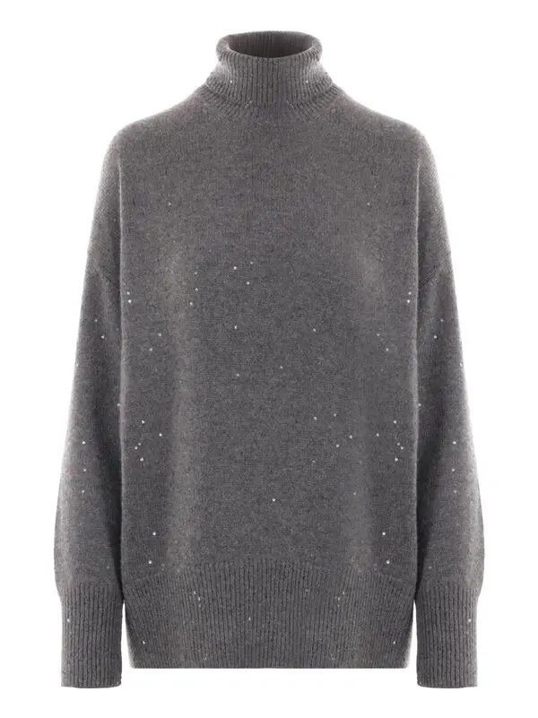 Brunello Cucinelli Sequin-trimmed Turtleneck Sweater - Dark Gray