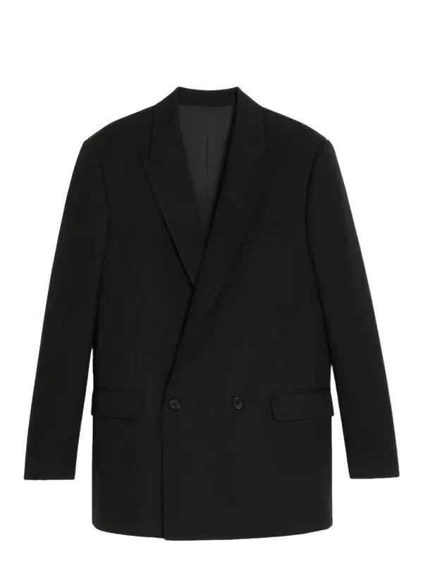 Celine Boxy Jacket In Striped Wool - Black