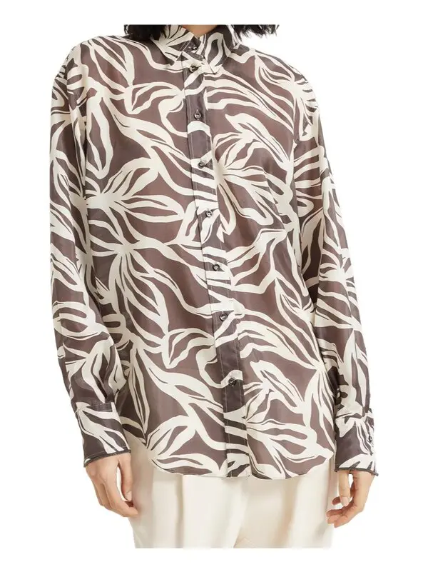Brunello Cucinelli Silk Shirt With Monili Decoration - White