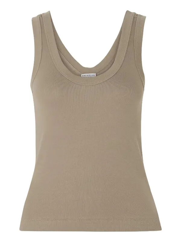 Brunello Cucinelli Embellished Stretch Ribbed Jersey Tank Top - Light Brown