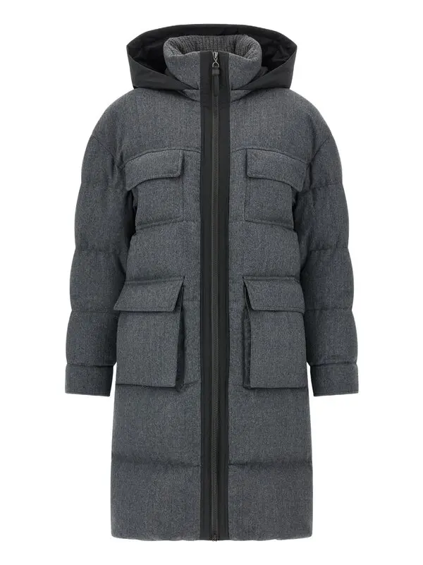 Brunello Cucinelli Long Quilted Down Jacket With Detachable Hood - No
