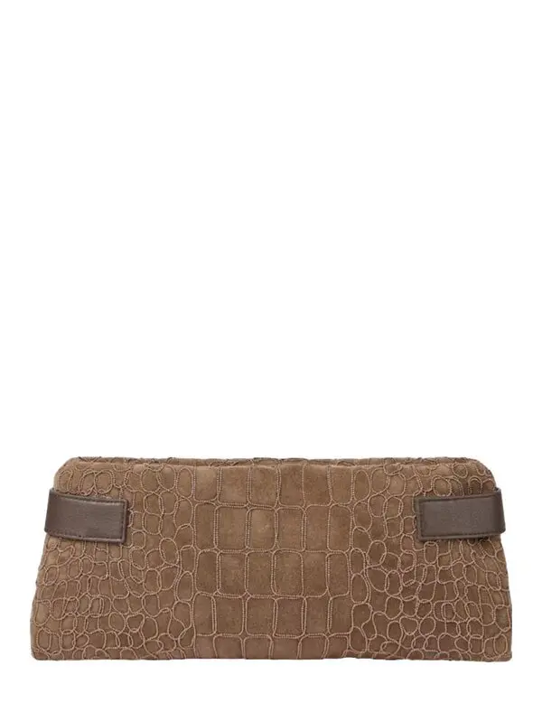 Brunello Cucinelli Suede Clutch Bag With Croc Embroidery - Brown