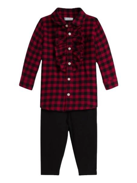 Polo Ralph Lauren Gingham Check Ruffled Trousers Set - Red/black