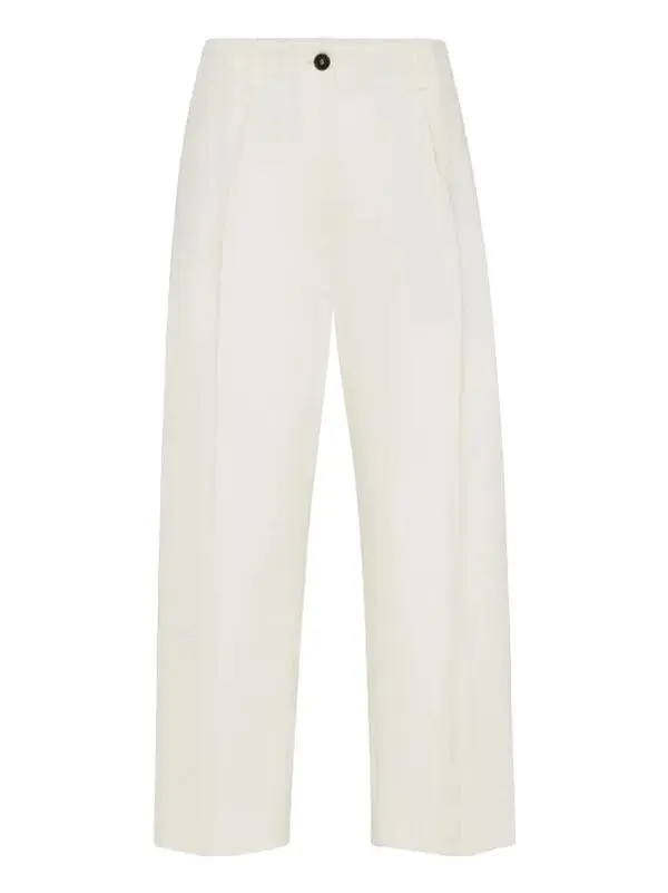 Brunello Cucinelli Pleated Cropped Trousers - White