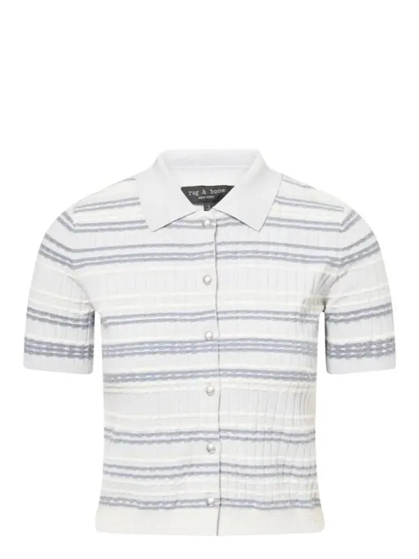 Rag & Bone Short Sleeve Knit Polo Shirt With Button Closure - Light Blue