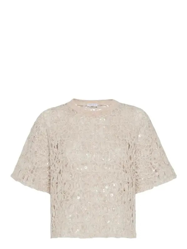 Brunello Cucinelli Sequin Embellished Short-sleeved T-shirt - Nude