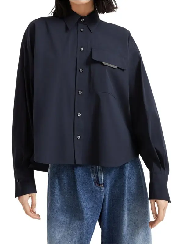 Brunello Cucinelli Long Sleeve Buttoned Shirt With Monili Decoration - Black
