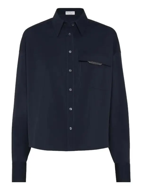 Brunello Cucinelli Long Sleeve Buttoned Shirt With Monili Decoration - Black