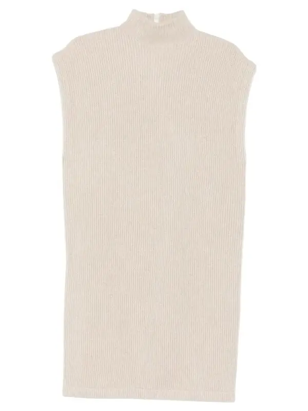 Brunello Cucinelli Ribbed High-neck Knit Dress - Nude