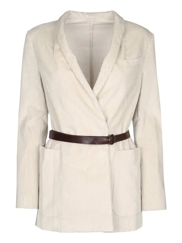 Brunello Cucinelli Long Sleeve Belted Jacket - White