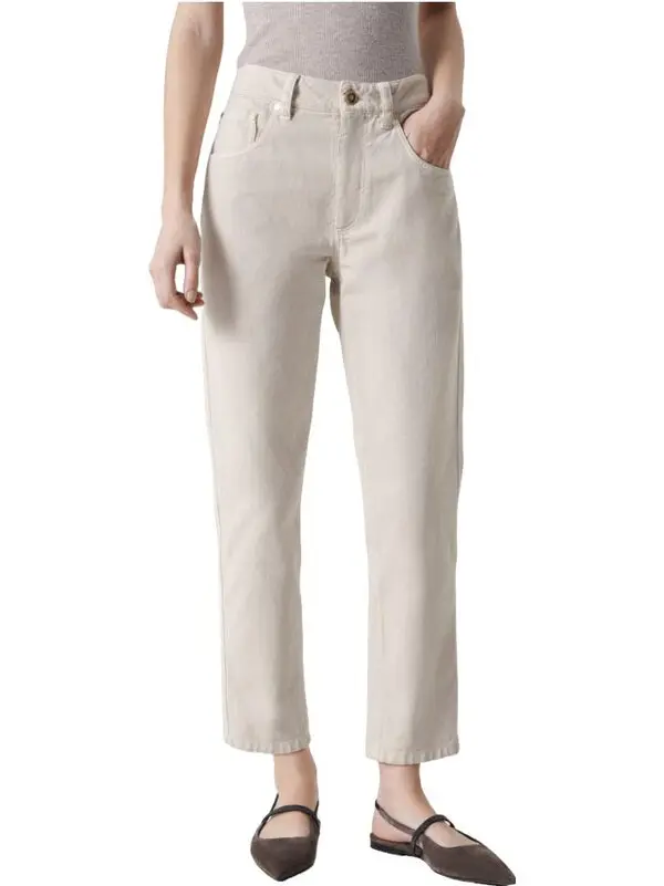 Brunello Cucinelli Cropped Jeans With Logo Patch - White
