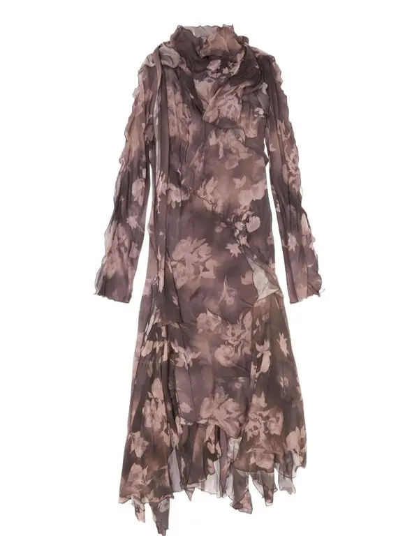 DIESEL® Asymmetrical Chiffon And Silk-crepe Midi Dress - Brown