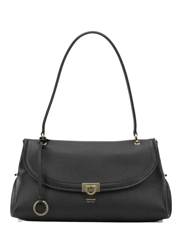 FERRAGAMO Medium Gancini Shoulder Bag - Black