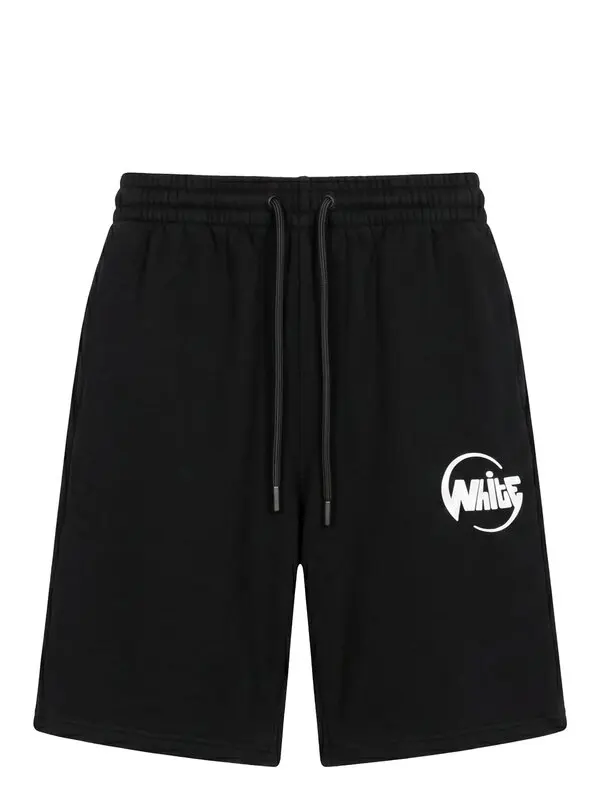 Off-White Elastic Waist Drawstring Shorts With Logo Detail - Black
